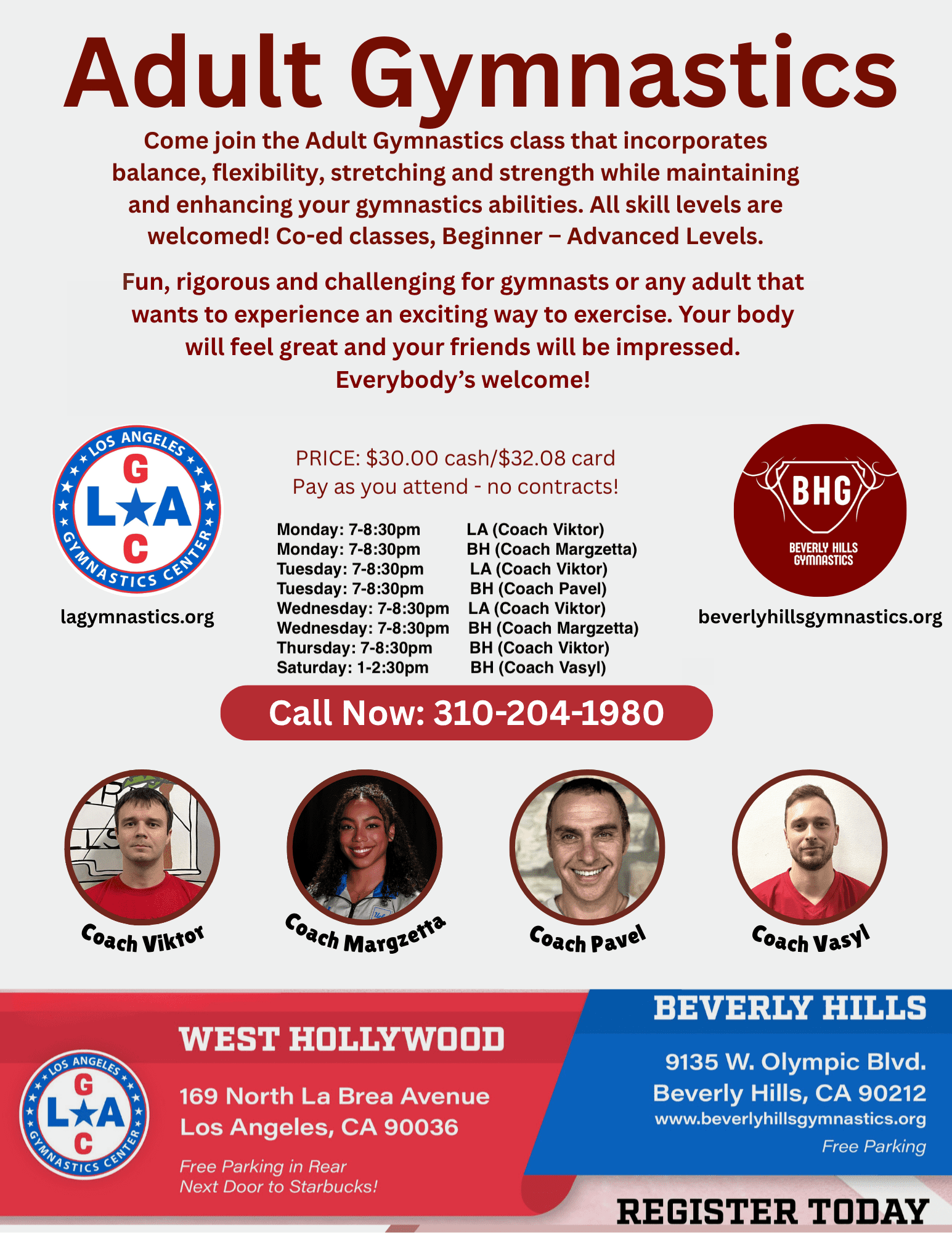 Class Schedule - Beverly Hills Gymnastics Center